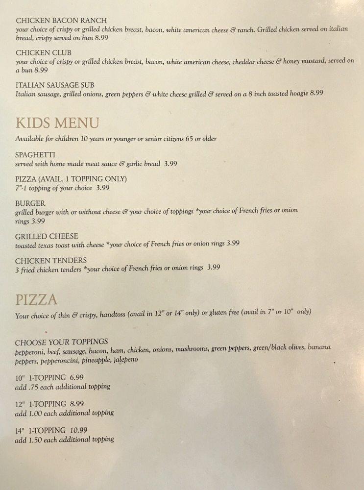 Menu at T-Moe's Pizza pizzeria, Johnston City