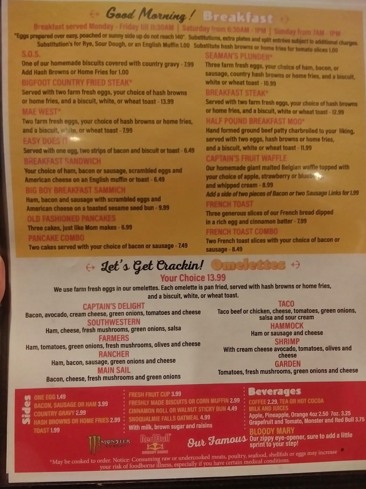 Menu at The Float restaurant, Gig Harbor