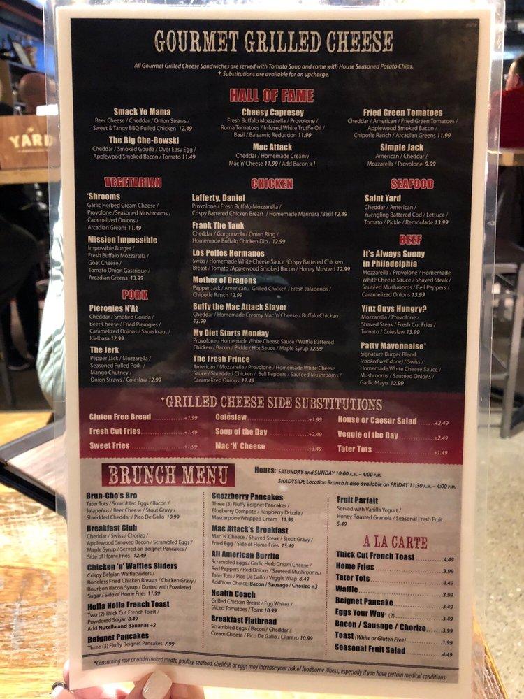 Menu at The Yard pub & bar, Robinson Township