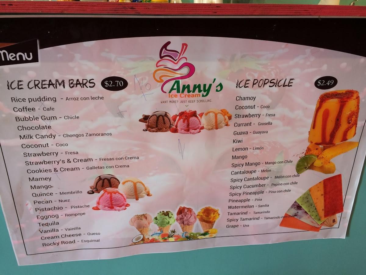 Menu at Anny's Ice Cream, Franklin