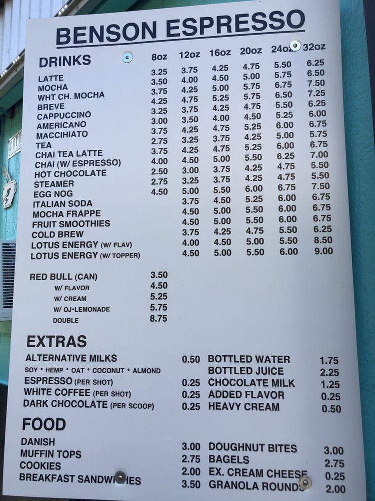 Menu at Benson Espresso, Renton