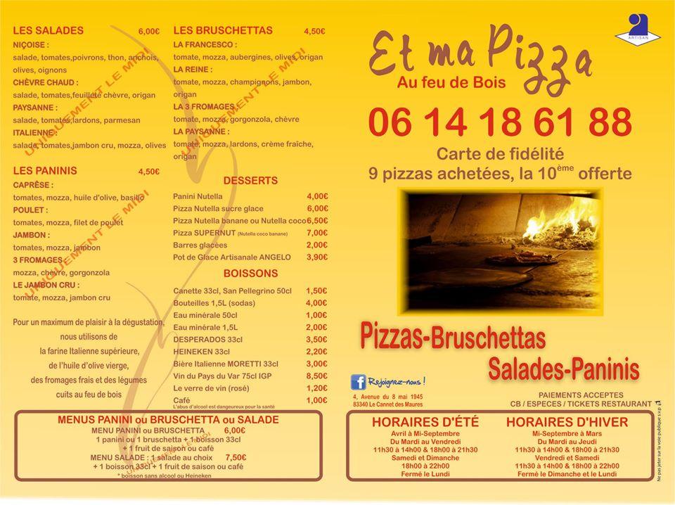 Menu au Et Ma Pizza restaurant, Le Cannet-des-Maures