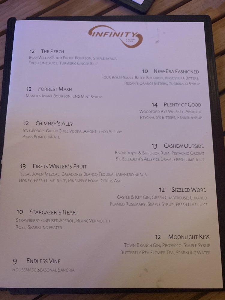 Menu at Infinity: Rooftop Restaurant + Bar, Lexington
