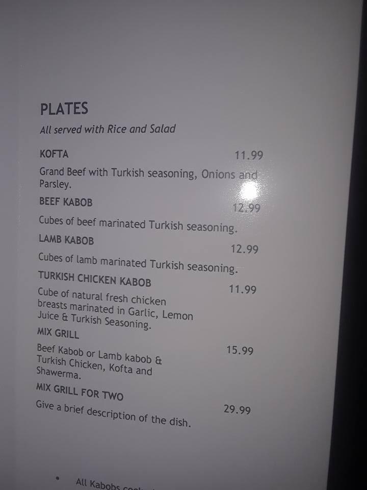 Menu at Istanbul Shish Kabob Restaurant (Halal), North Charleston
