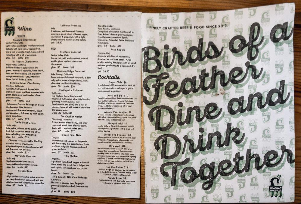 Menu at Prairie Street Brewing Co pub & bar, Rockford