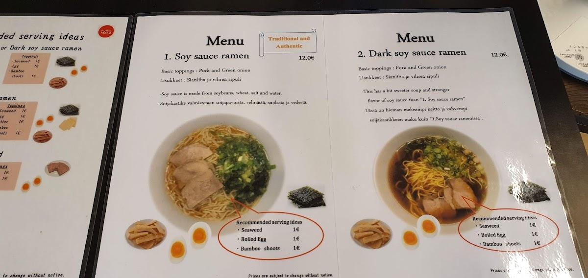 Menu at Pure maku restaurant, Oulu