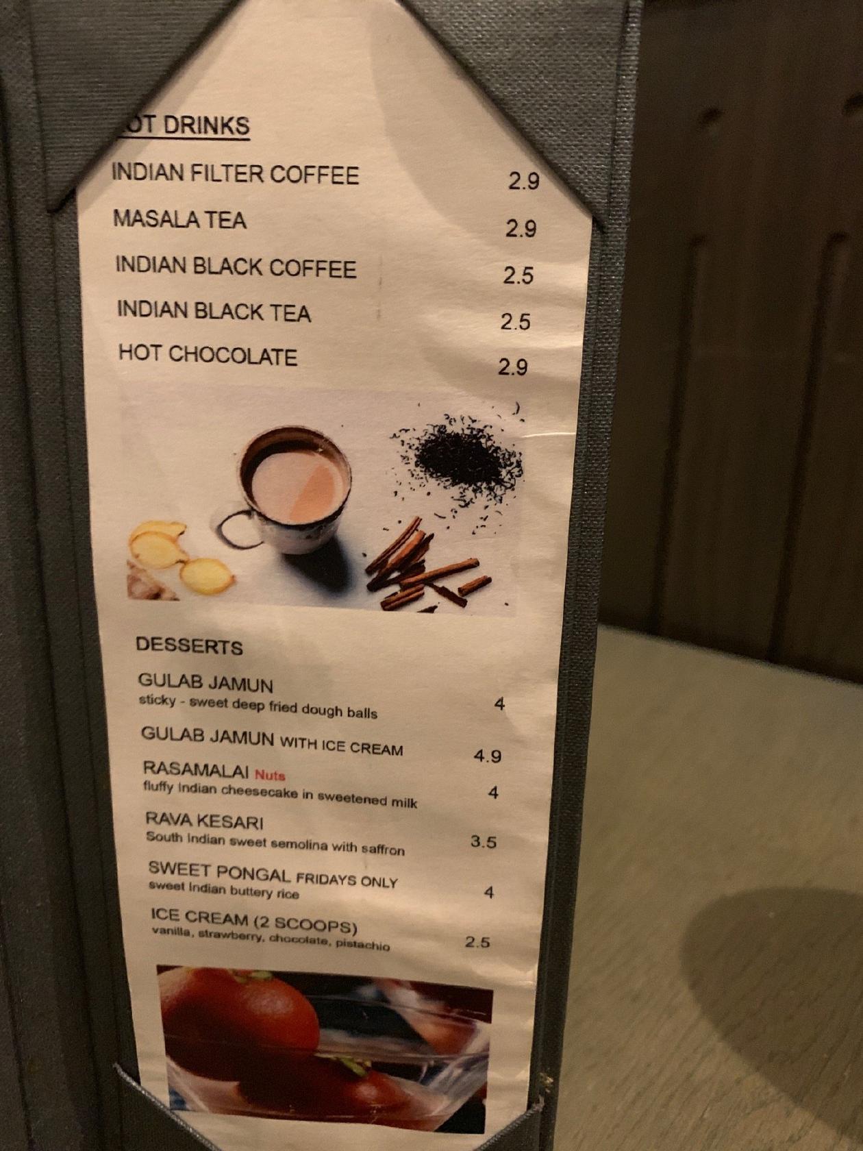 Menu at Saravana Bhavan restaurant, London, 17 Charing Cross Rd