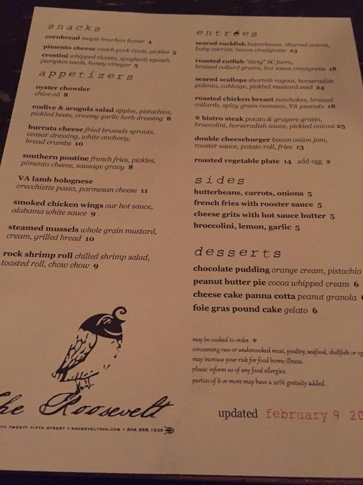 Menu at The Roosevelt pub & bar, Richmond