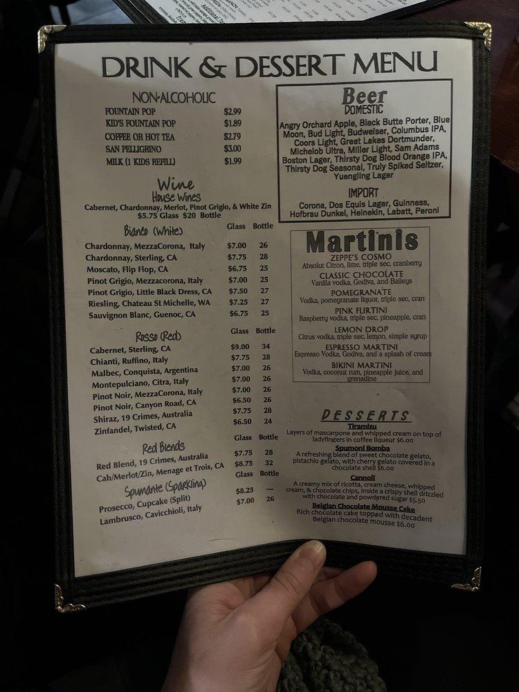 Menu at Zeppe's Bistro & Pizzeria, Hudson