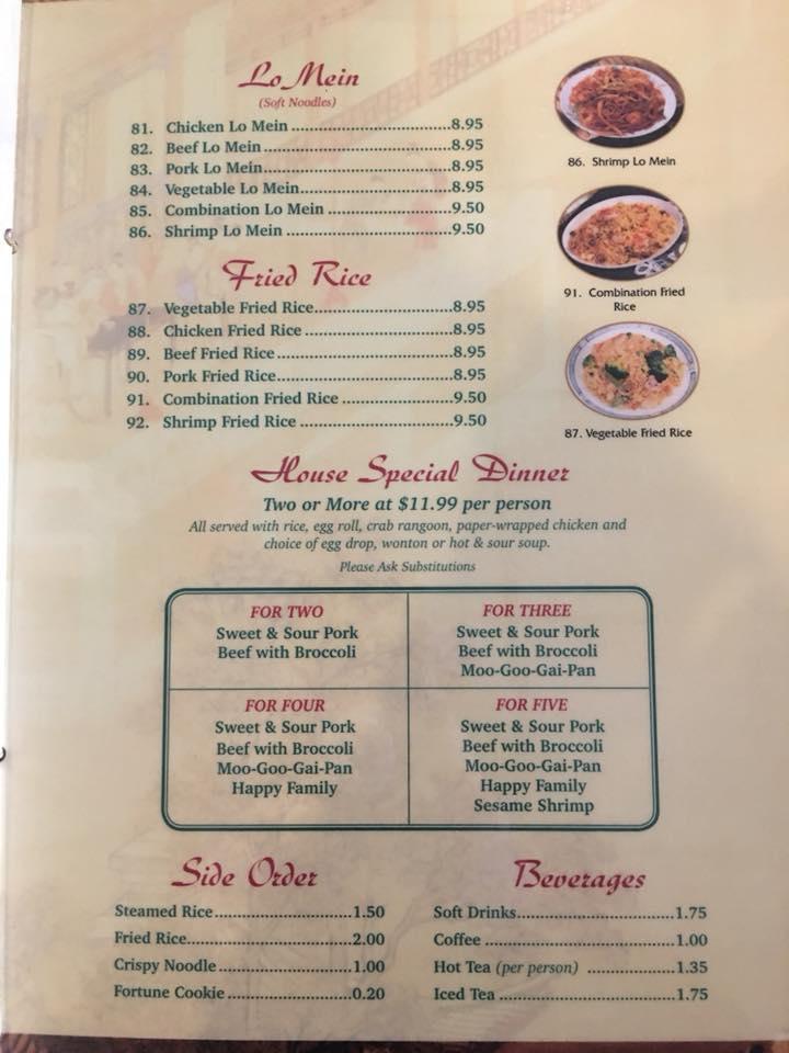 Menu at Chuong Garden restaurant, Webster City