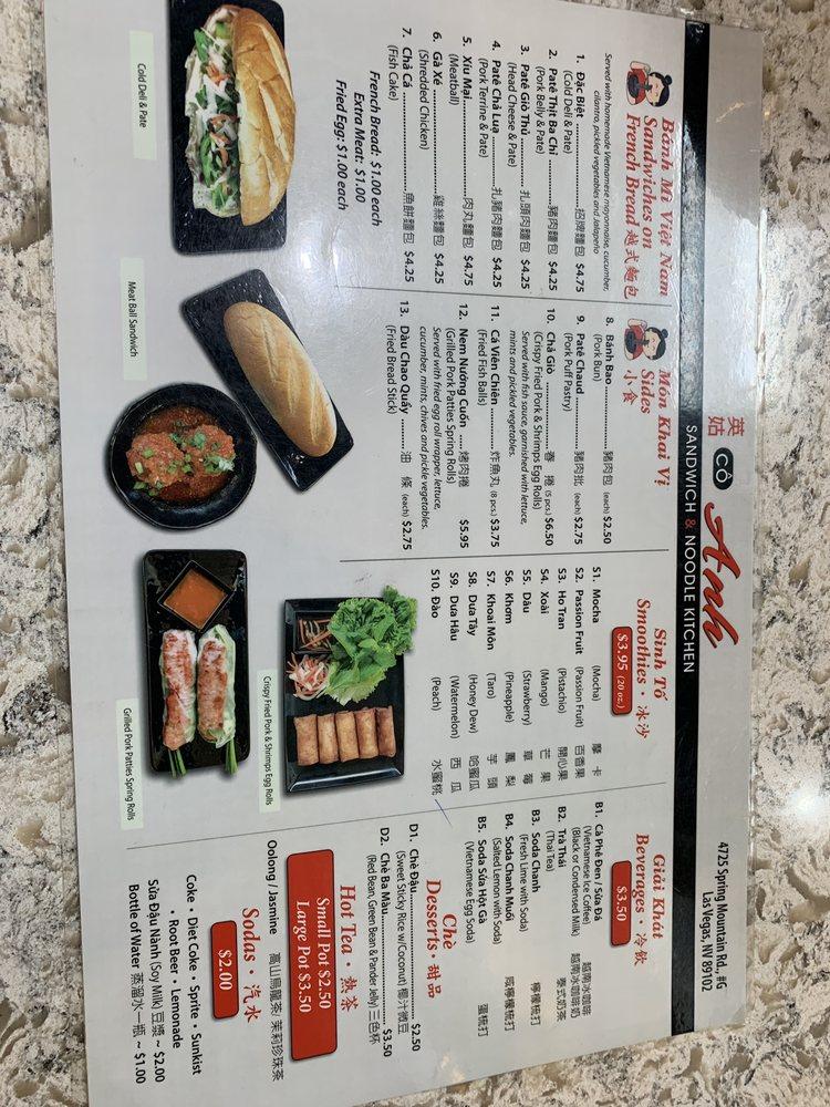 Menu at Cô Anh Sandwich & Noodle Kitchen restaurant, Las Vegas, Spring ...