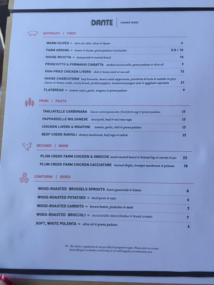 Menu at DANTE pub & bar, Omaha