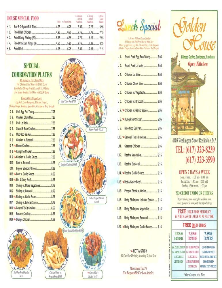 Menu at Golden House Chinese Restaurant in Roslindale, Boston ...