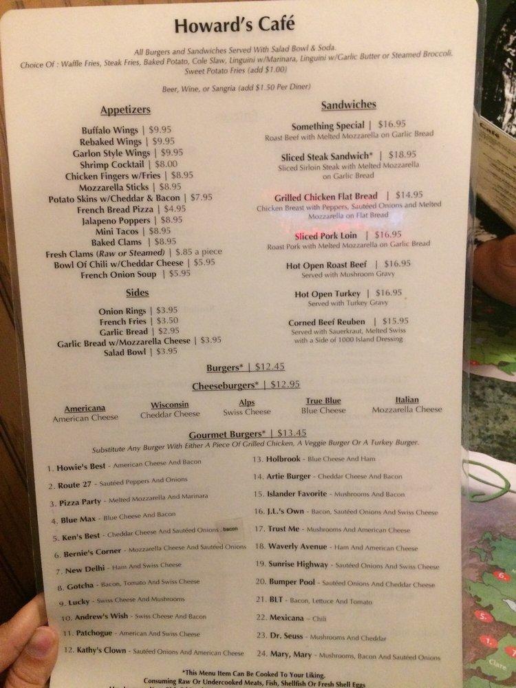 Menu at Howard's Cafe, Patchogue