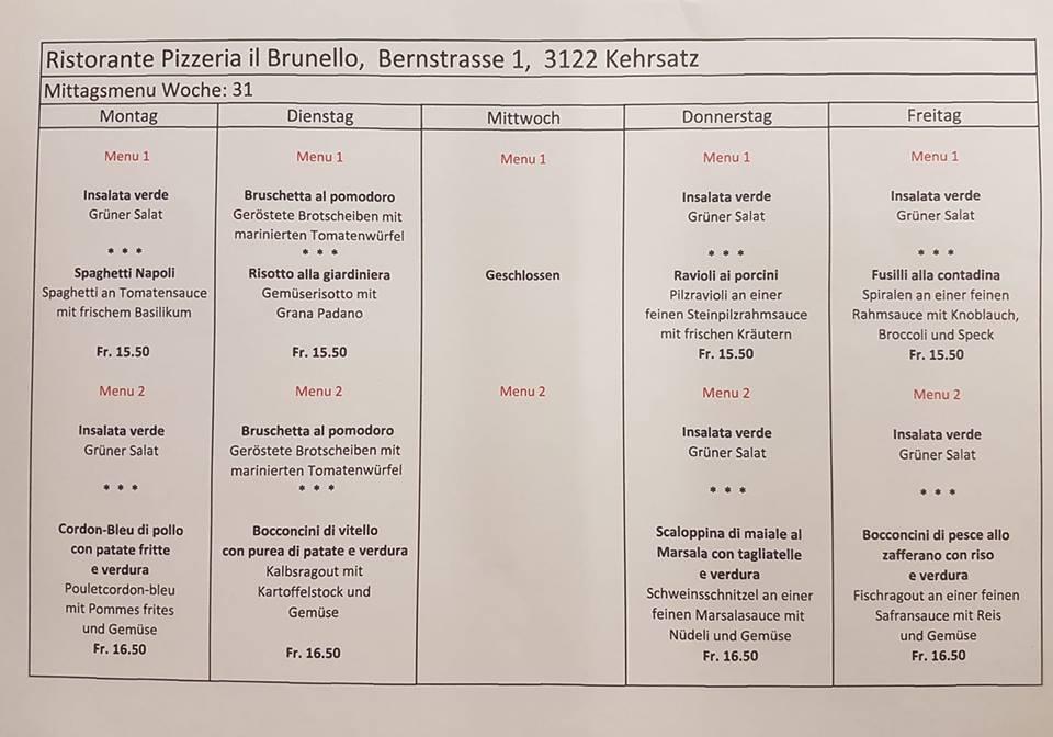 Speisekarte von Ristorante Il Brunello, Kehrsatz