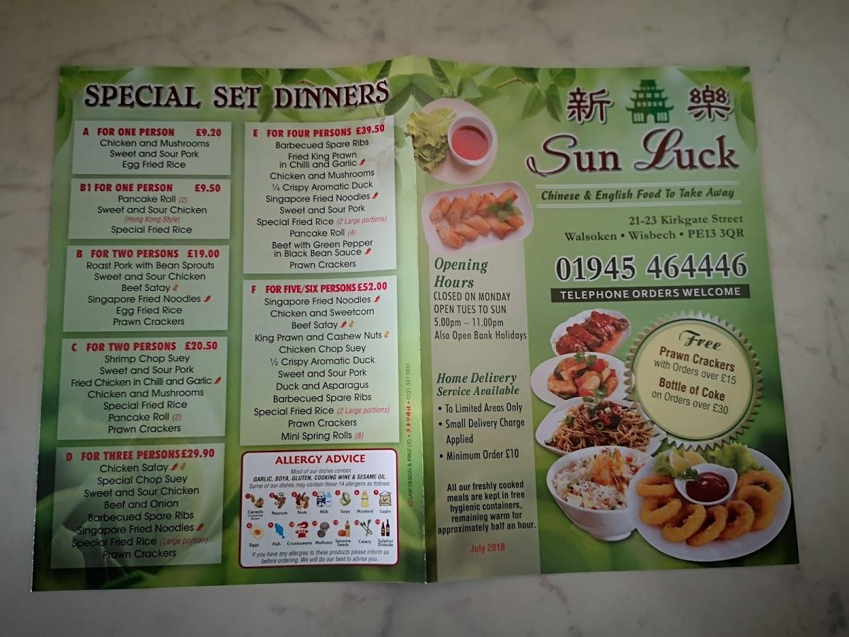 Menu at Sun Luck fast food, Wisbech