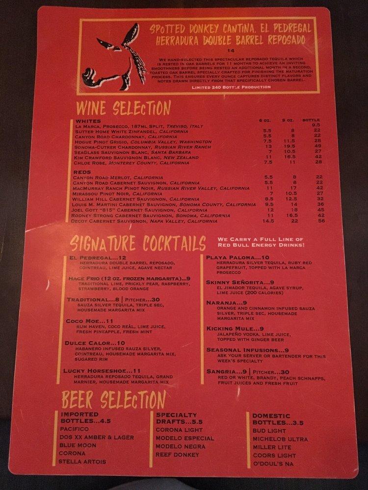 Menu at The Spotted Donkey Cantina pub & bar, Clearwater
