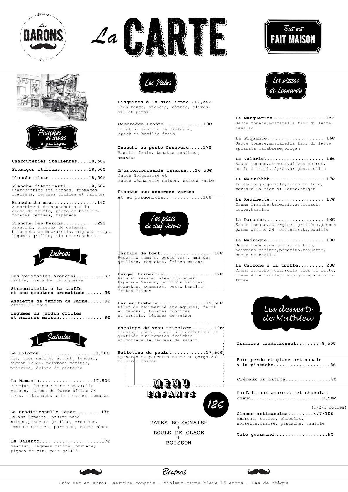 Menu au Les Darons restaurant, Nanterre