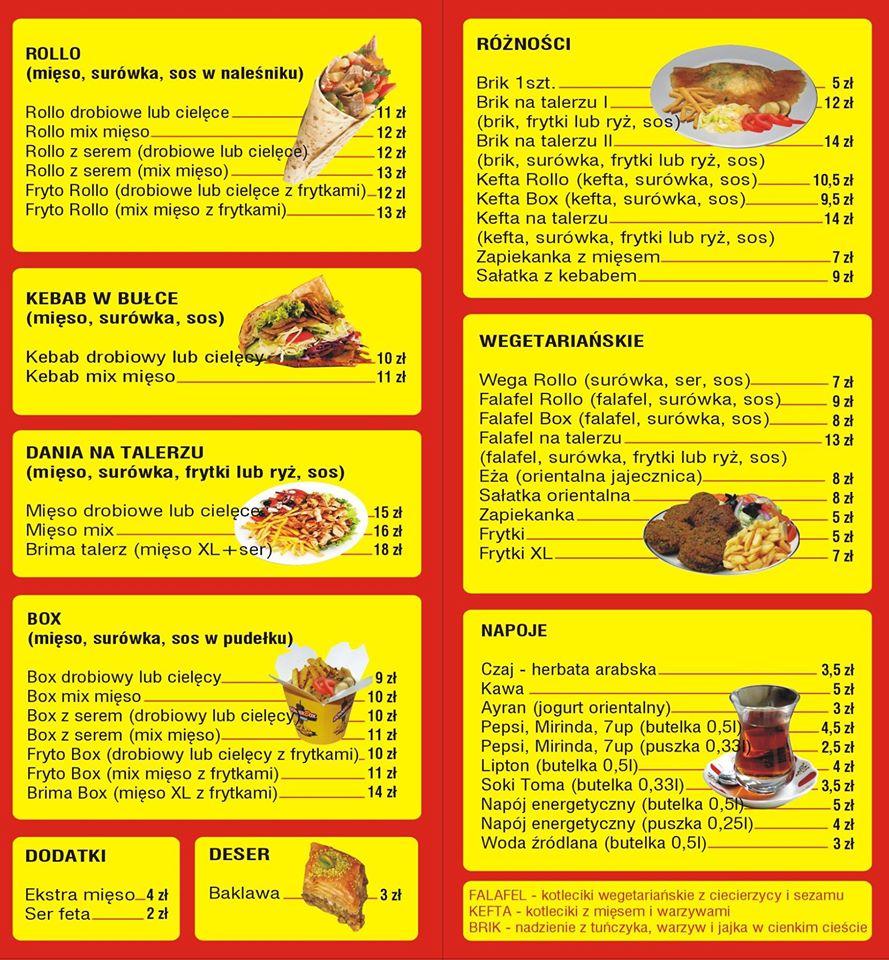 Carta del restaurante Brima Kebab, Ostroda