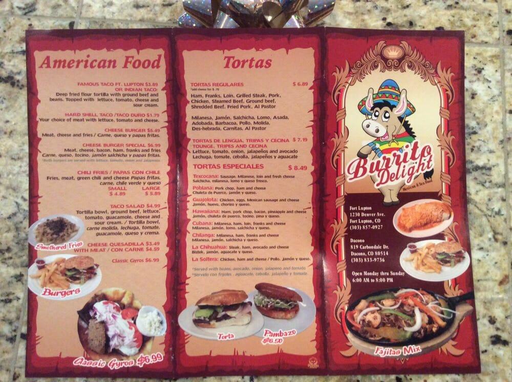 Menu at Burrito Delight restaurant, Dacono
