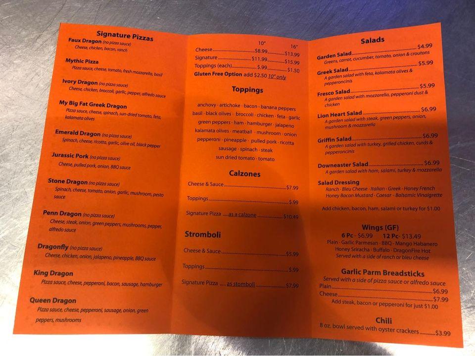 Menu at DragonFire Pizza pizzeria, Ellsworth