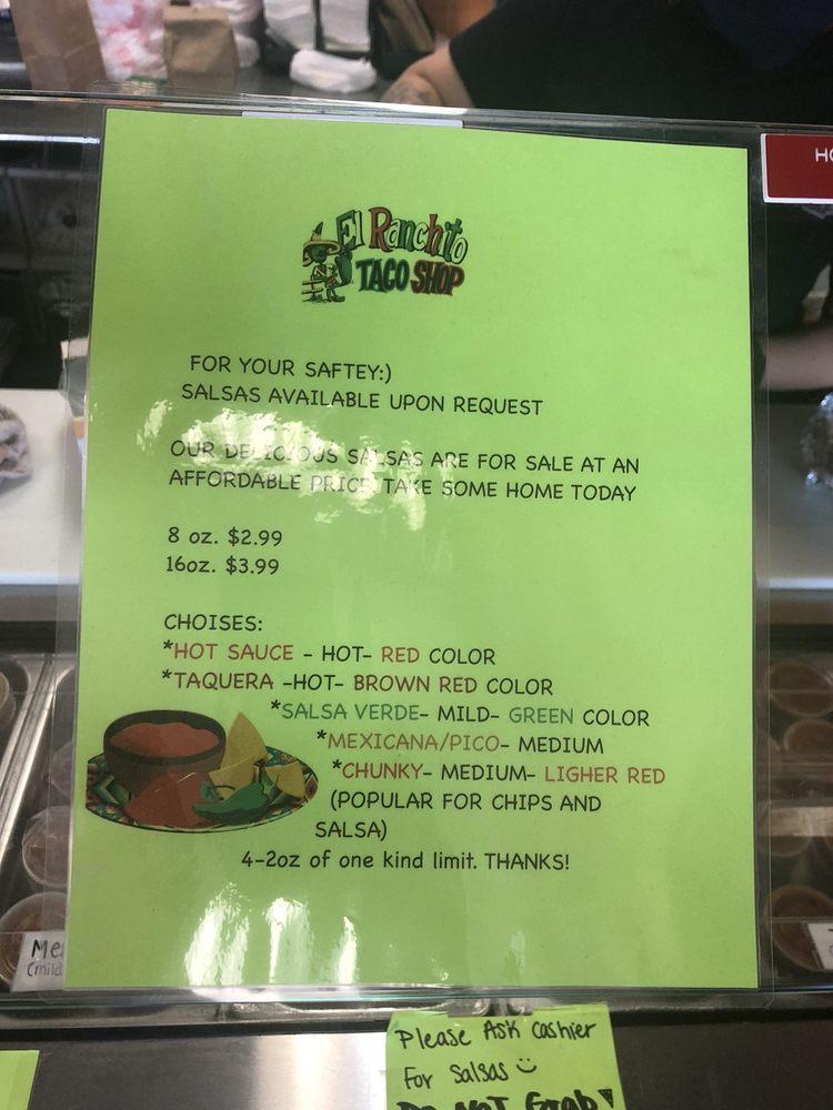 Menu at El Ranchito Taco Shop restaurant, Temecula, Winchester Rd F