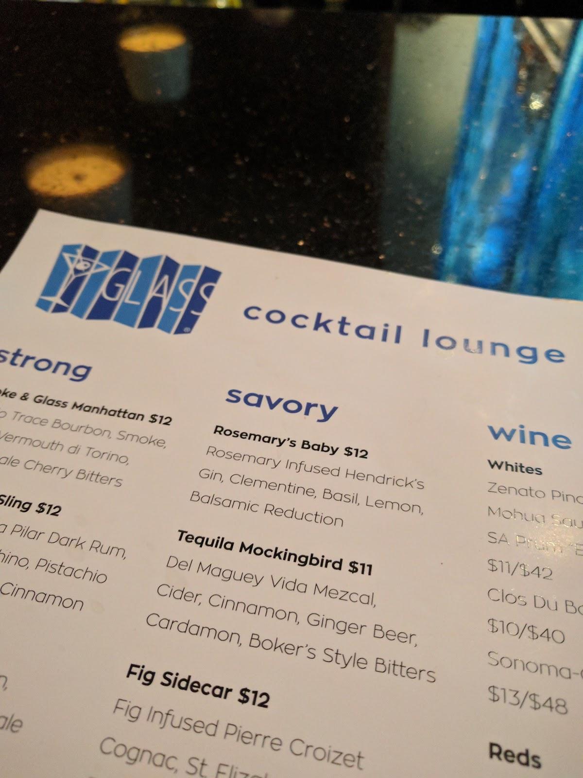 Menu at Glass Lounge at the Hyatt Place pub & bar, Portland