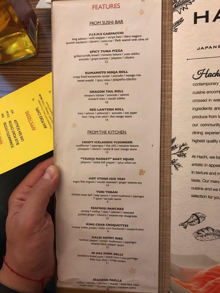 Menu at Hachi restaurant, Chalfont