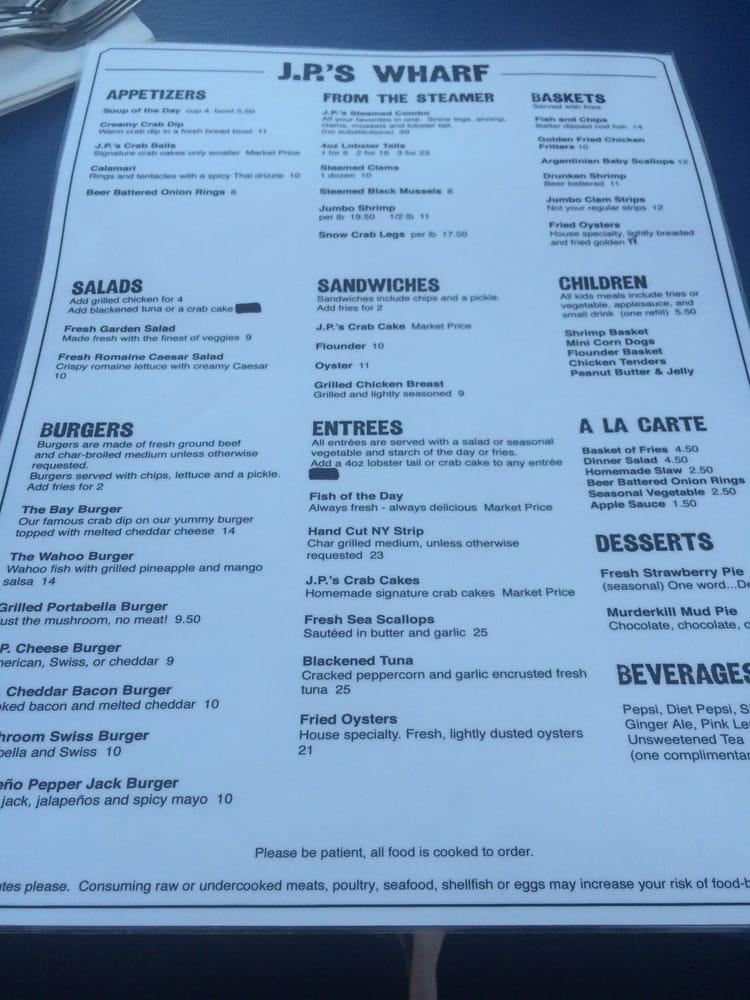 Menu at JP's on the Wharf pub & bar, Bowers