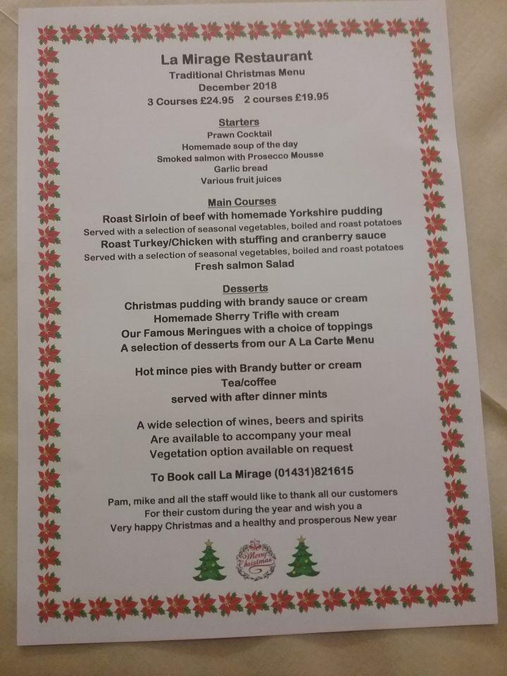 Menu at La Mirage Restaurant, Helmsdale
