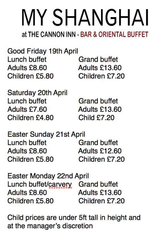 Menu at My Shanghai Bar & Oriental Buffet, North Shields, The Cannon Inn