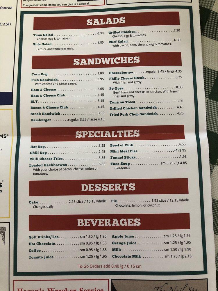 Menu at P T's Eat-A-Bite restaurant, Bastrop