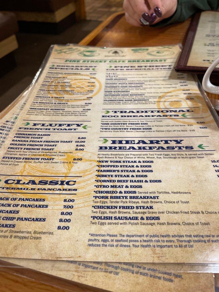 Menu at Pine Street Cafe, Burlington
