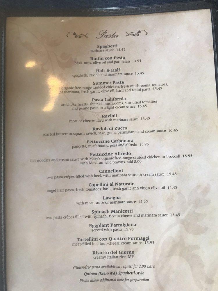 Menu at Rosa's Italian Restaurant, Pismo Beach