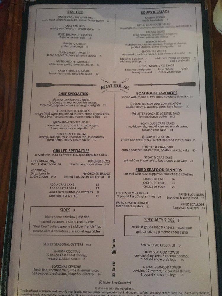 Menu at The Boathouse at Breach Inlet pub & bar, Isle of Palms