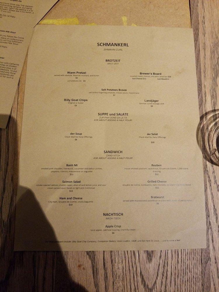 Menu at Urban Chestnut Midtown Brewery and Biergarten restaurant, St ...