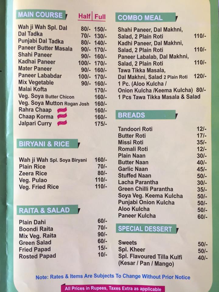Menu at Wah Ji Wah Surajkund Road, Faridabad