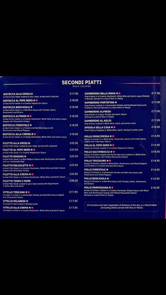 Menu at Alfredos Restaurant, Conwy