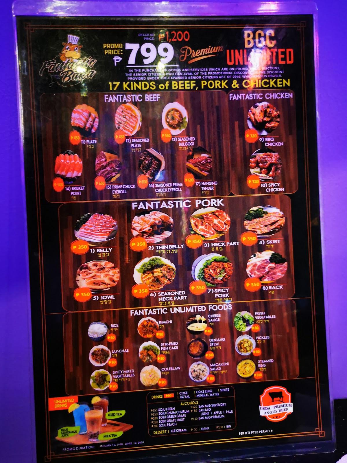 Menu at Fantastic Baka restaurant, Taguig