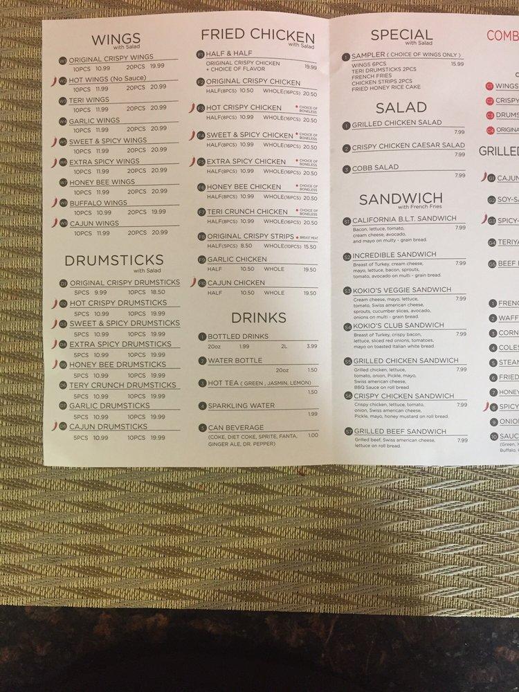 Menu at Kokio Chicken restaurant, Los Angeles, W 6th St