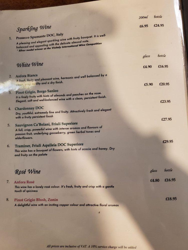 Menu at My Old Place restaurant, London, 88-90 Middlesex St