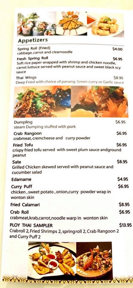 Menu at Ploy Thai Sushi restaurant, Brandon