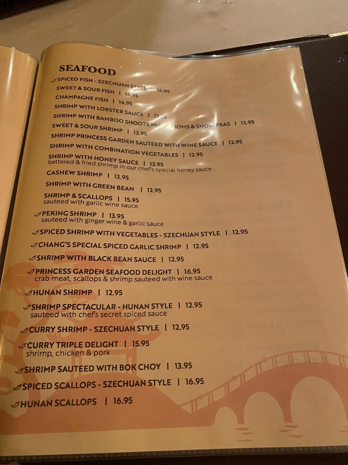 Menu at Princess Garden restaurant, Kansas City