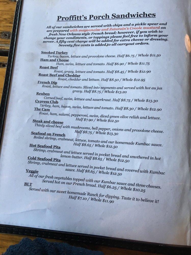 Menu at Proffitt's Porch desserts, Columbus, Officers Lake Rd