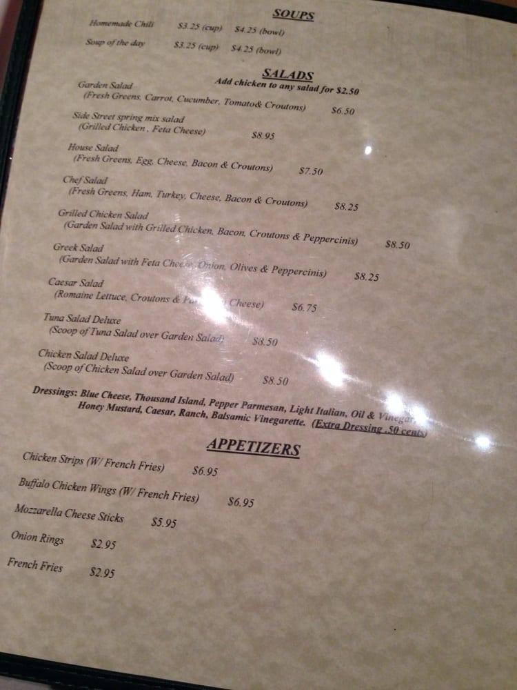 Menu at Side Street Cafe Restaurant, Cockeysville