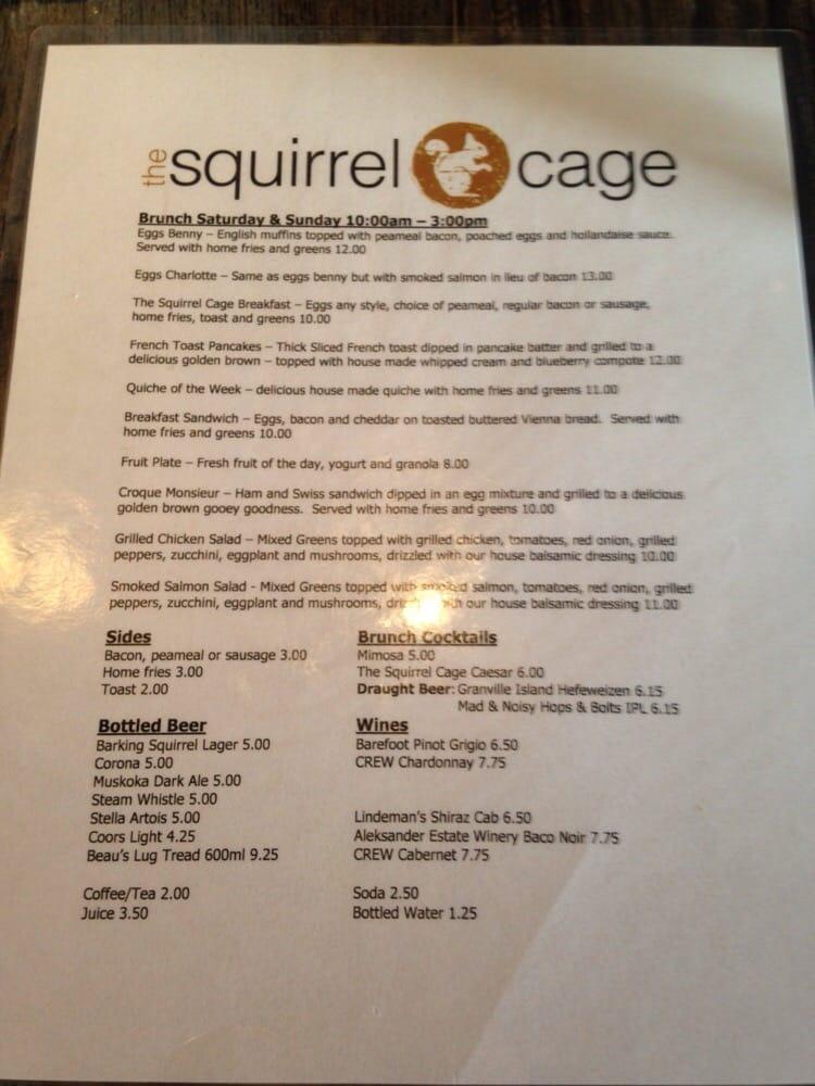 Menu at The Squirrel Cage restaurant, Windsor