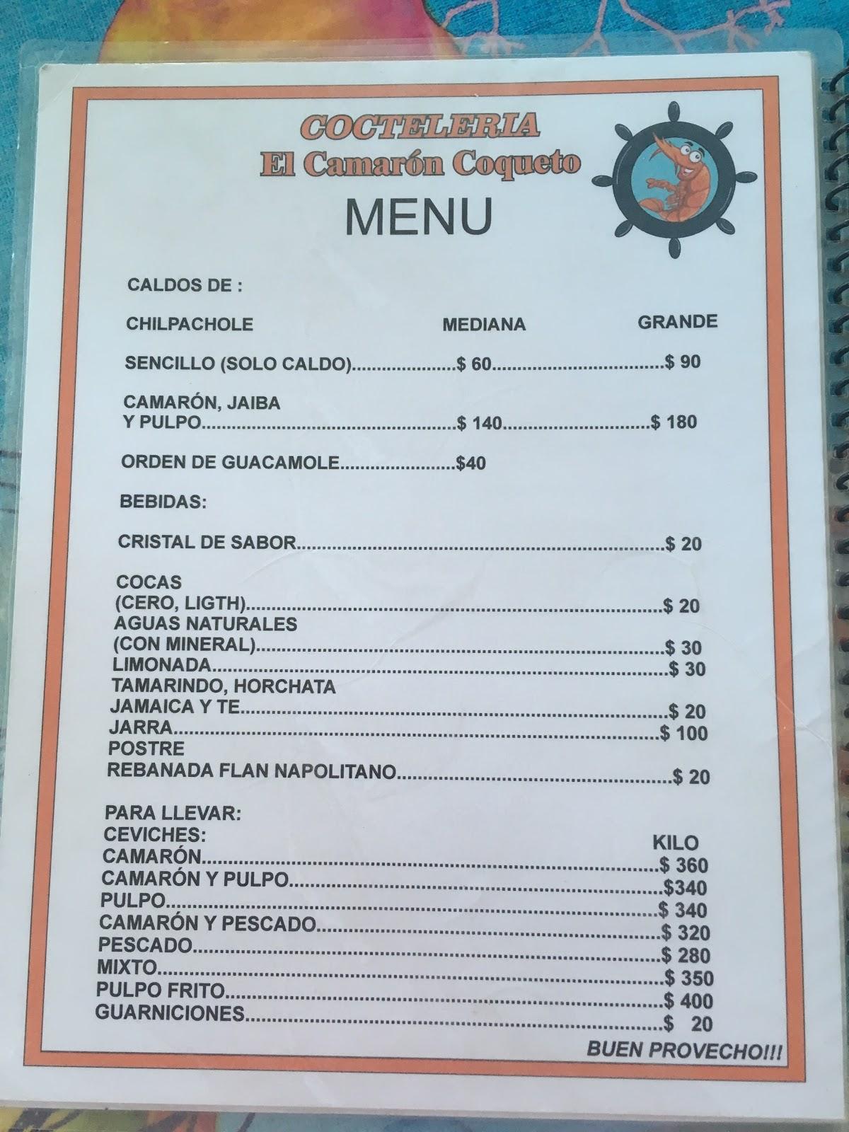 Menu at El Camaron Coqueto restaurant, Merida