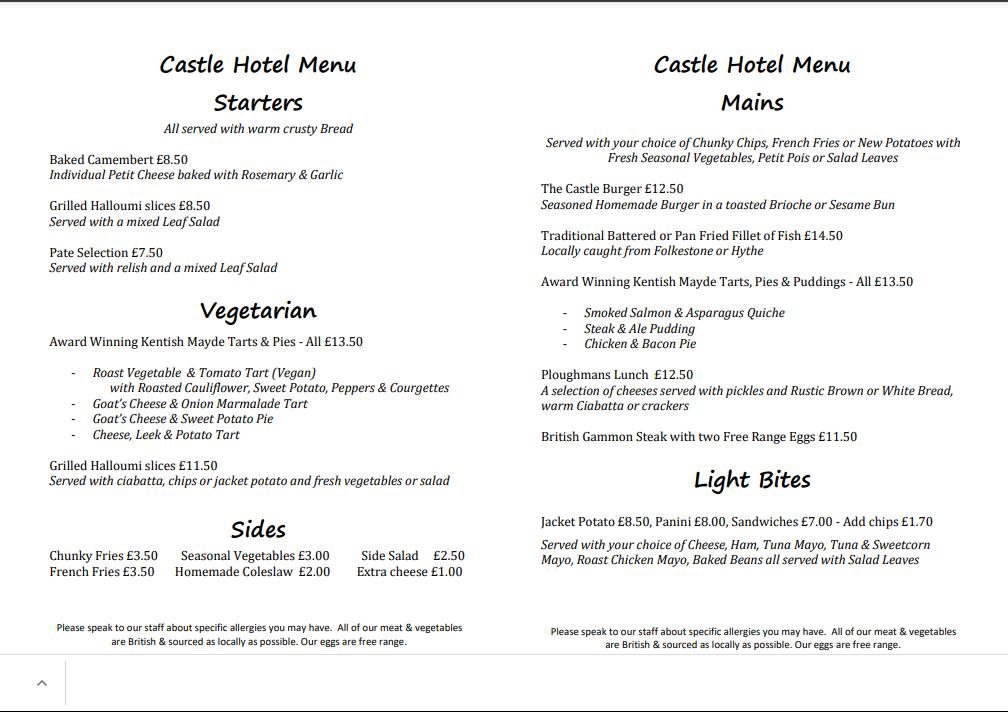 Menu at Castle pub & bar, Hythe
