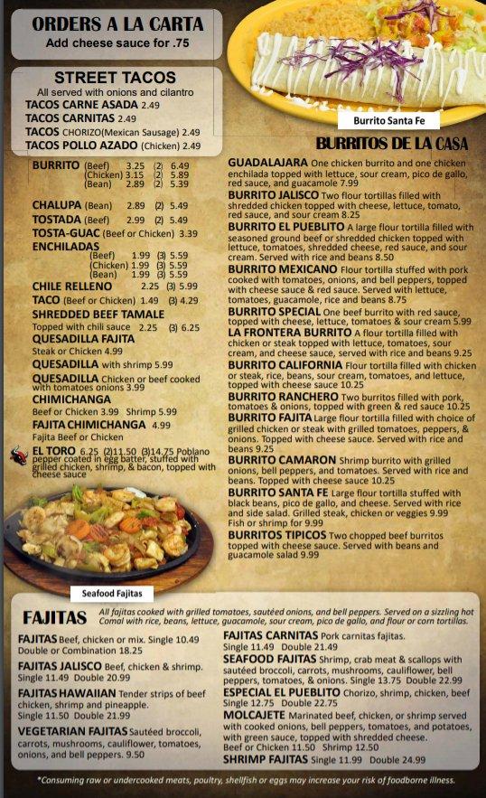 Menu at El Pueblito Mexican Restaurant, Centerton