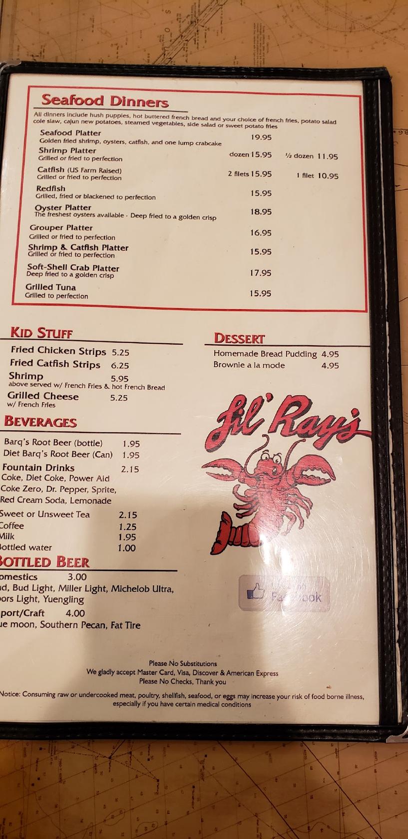 Menu at Lil' Ray's Restaurant, Long Beach